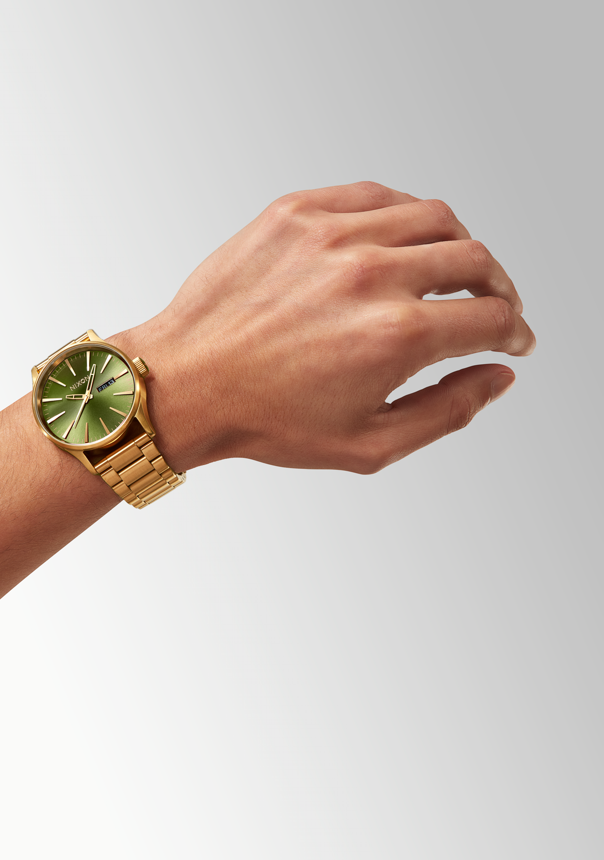 Sentry Stainless Steel Watch | Gold / Green Sunray | Men's Stainless ...