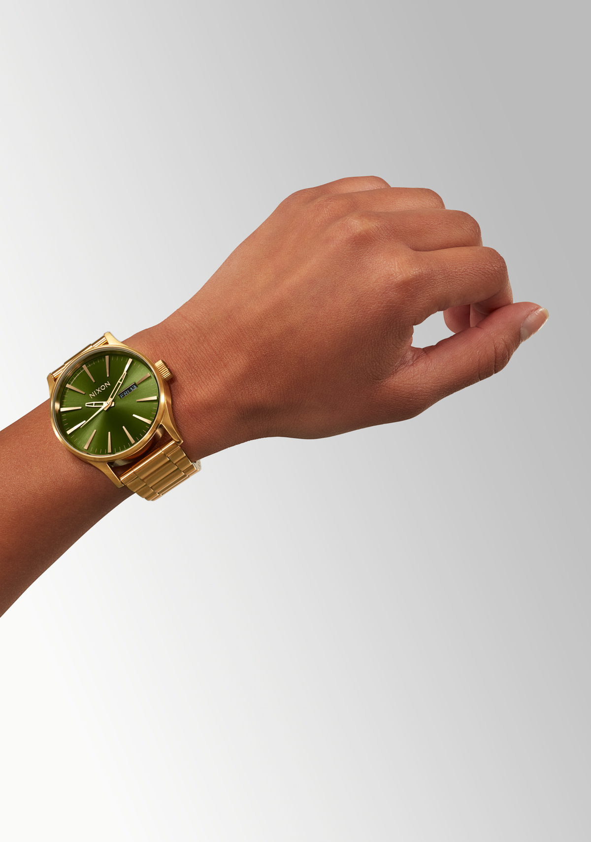Sentry Stainless Steel Watch | Gold / Green Sunray | Men's Stainless ...
